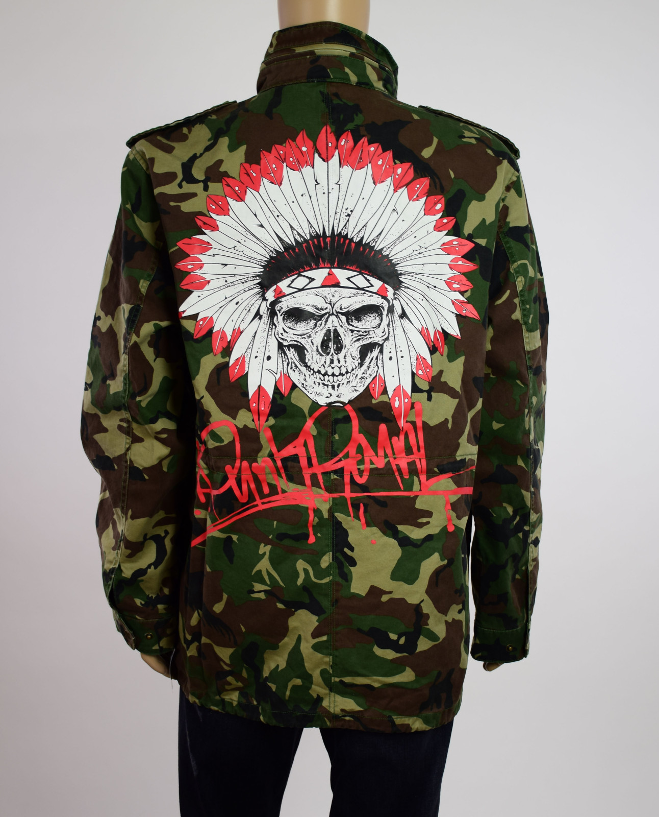 Punk Royal Mens AOP Camo Green Funnel Neck Hidden Hood Printed Jacket ...
