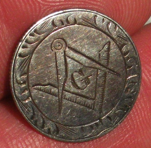 ANTIQUE 1853 COIN SILVER DIME LOVE TOKEN MASONIC COMPASS SQUARE BROOCH ...