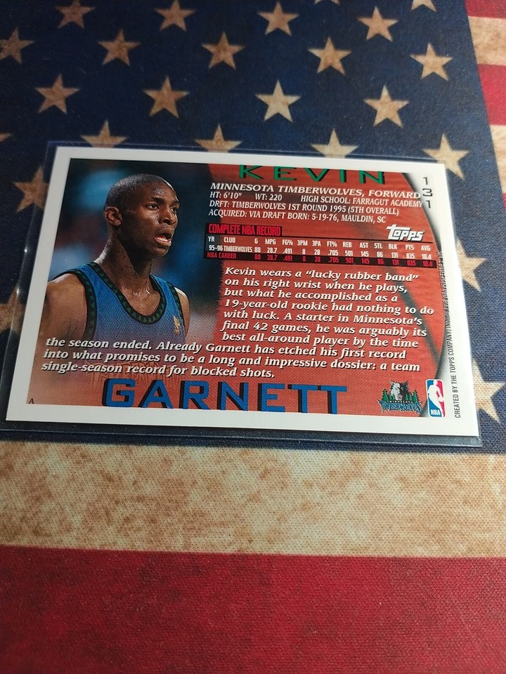 1996 Topps Basketball KEVIN GARNETT Card #131 Minnesota Timberwolves ...