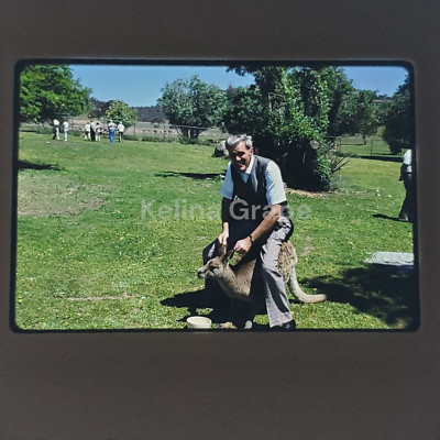 1986 Older Man Riding Kangaroo 35mm Film Slide Australia Sanctuary Zoo ...