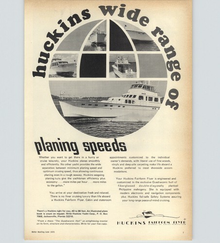 1970 PAPER AD Huckins Fairform Flyer Yacht Scottie Craft 27' Miami ...