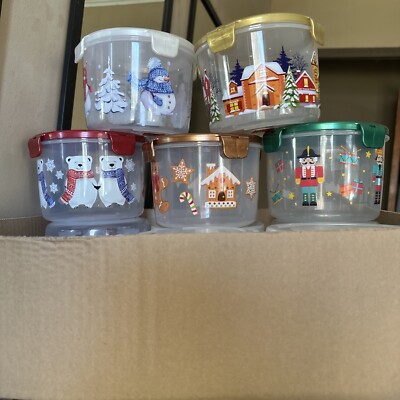 Lock & Lock Set of 5 Different Multi-Color Christmas Holiday Containers ...