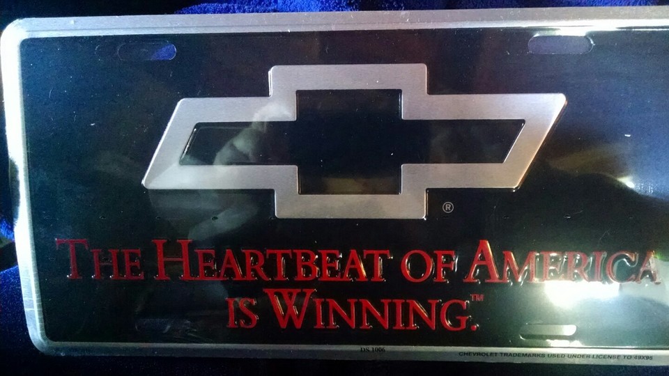 THE HEARTBEAT OF AMERICA IS WINNING LICENSE PLATE USA CHEVROLET CHEVY ...