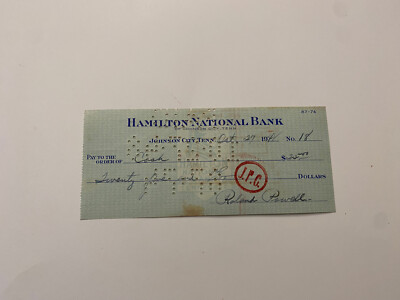 Hamilton National Bank Johnson City Tennessee October 1948 Check $25.00 ...
