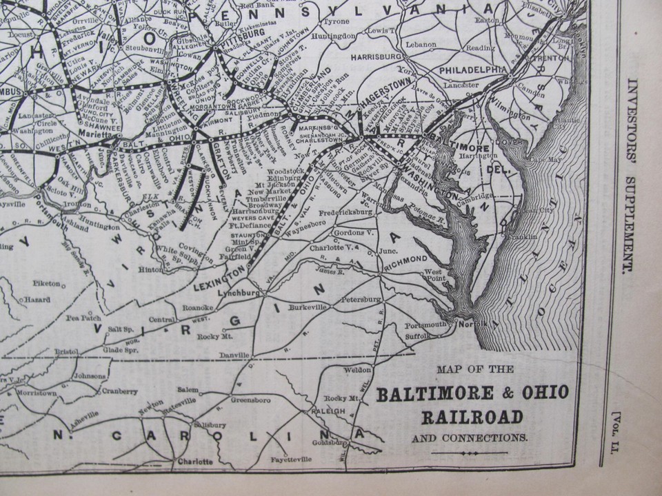 1890 NOV BALTIMORE & OHIO RAILROAD ORIGINAL SYSTEM MAP B&O RR | eBay