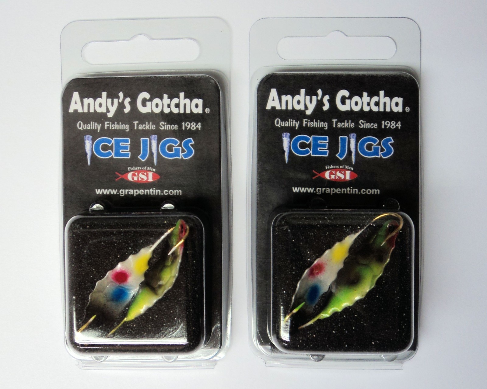 Andy's Gotcha Ice Jigs, TWO Packs (2 jigs per pk), #6 Hook, #3 Willow # ...