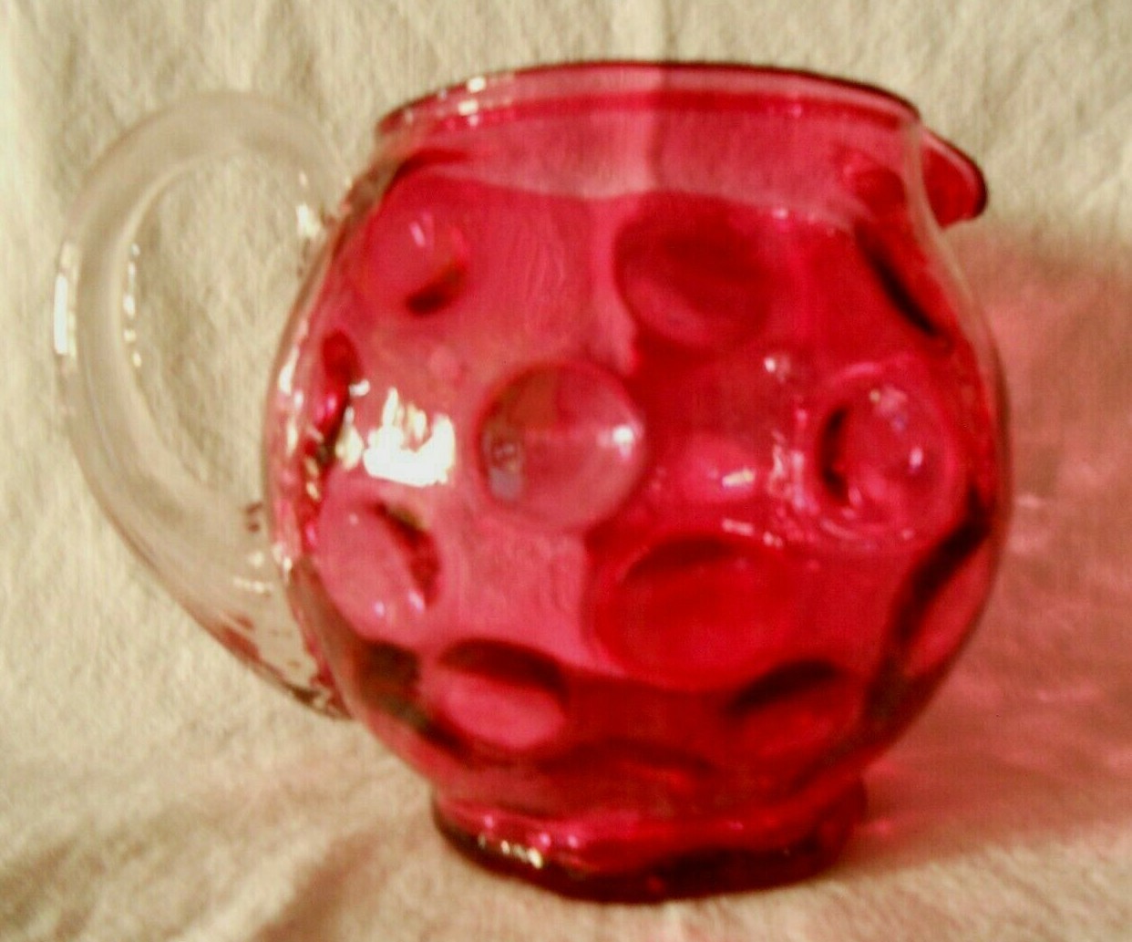 Vintage Fenton Cranberry Glass Coin Dot 5" Pitcher w/ Clear TWISTED ...
