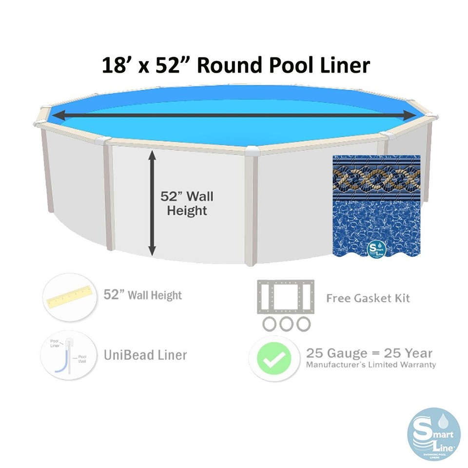 SmartLine 18' x 52” Round Unibead 25 Gauge Swimming Pool Liner - Choose ...