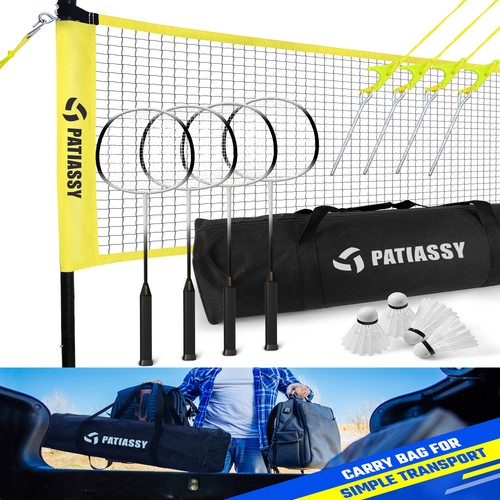 Professional Complete Badminton Net with Poles 4 Rackets Birdies ...