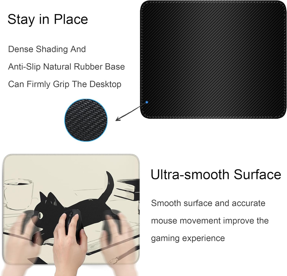 Cute Black Cat Mouse Pad,Kawaii Anime Cat Mouse Pads for Wireless Mouse ...