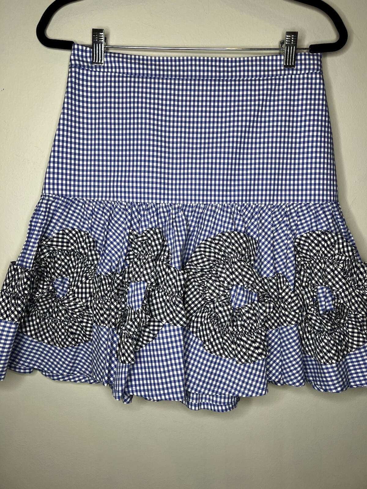 Alexis Daly Mini Skirt Gingham Blue Black Ruffle Flow… - Gem