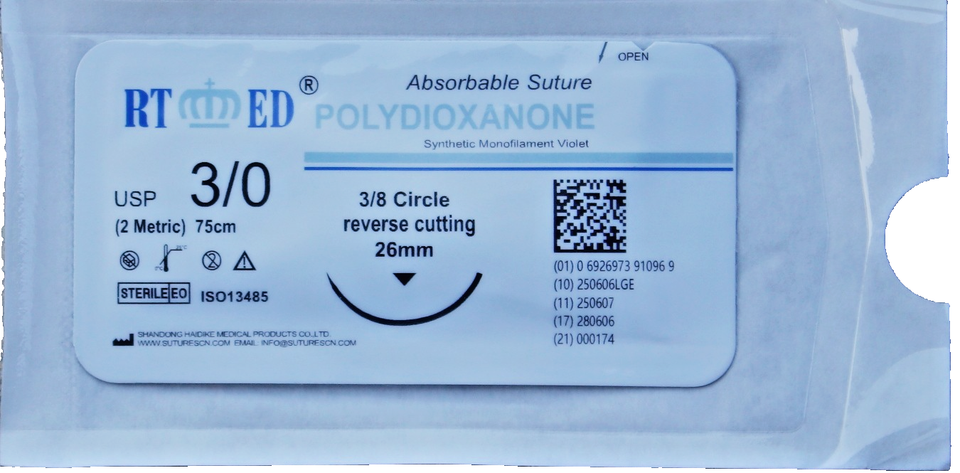 PDO/PDS Sutures SIZE 3-0, 75cm , 3/8 circle 26mm cutting needle Human ...