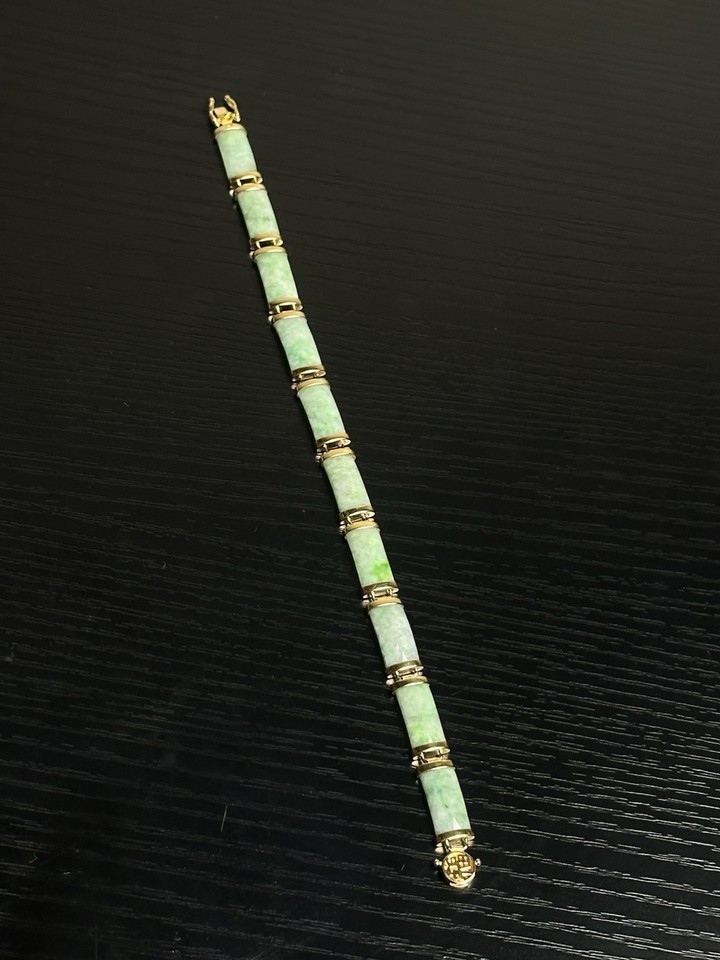 HSN Jade of Yesteryear 14K Gold Plated Sterling Faceted Green Jade Line Bracelet | eBay