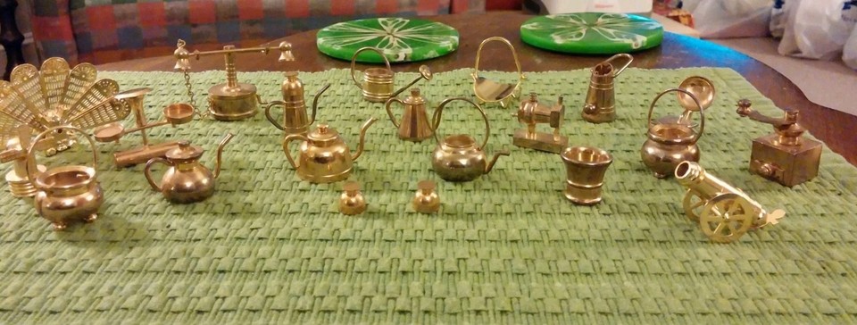 Vintage Brass Miniature Figurine Collection with Cannon, Peacock ...