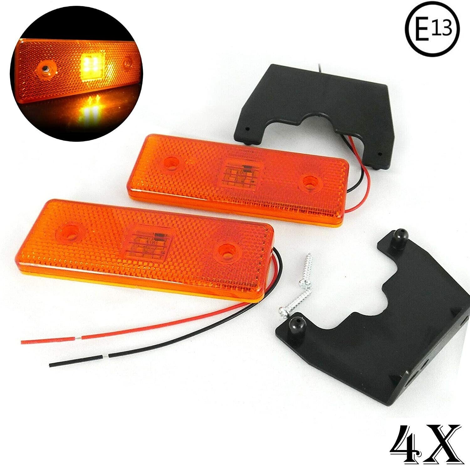 4x 12v Led Amber Orange Side Marker Indicator Lights For Trailer Truck ...