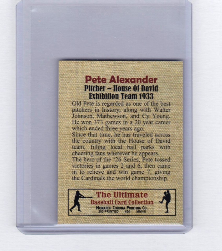 Pete Alexander '33 House of David Ultimate Card Collection #20 / NM+ ...