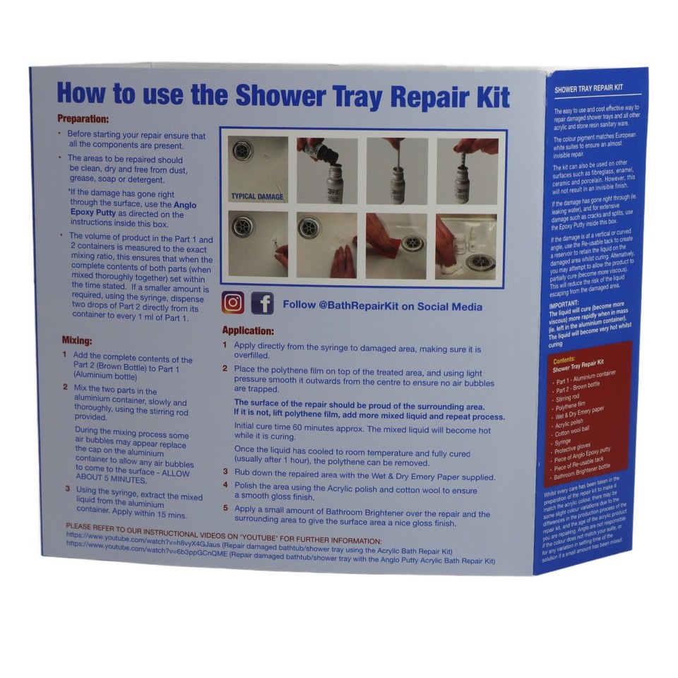 Shower Tray Repair Kit.Repairs Cracks, Splits & Leaking Damages in ...