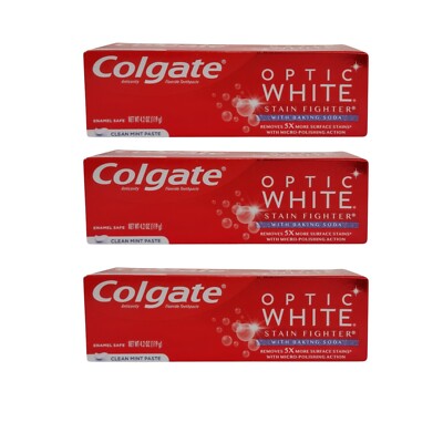 Colgate Optic White Stain Fighter Toothpaste with Baking Soda, 4.2oz ...