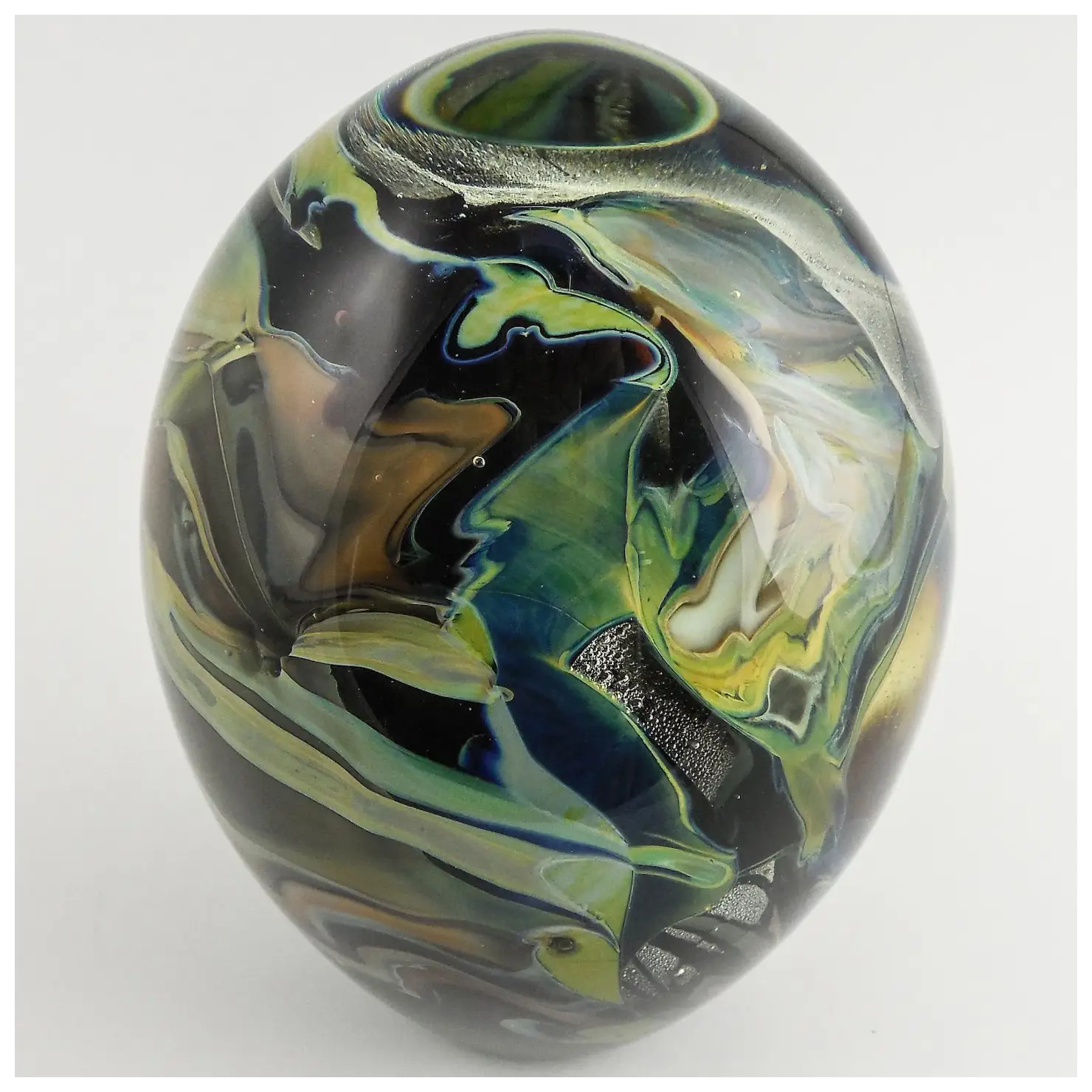 Mark Russell "Ribbons of Color" Artglass Paperweight Sculpture, c. 1980 ...