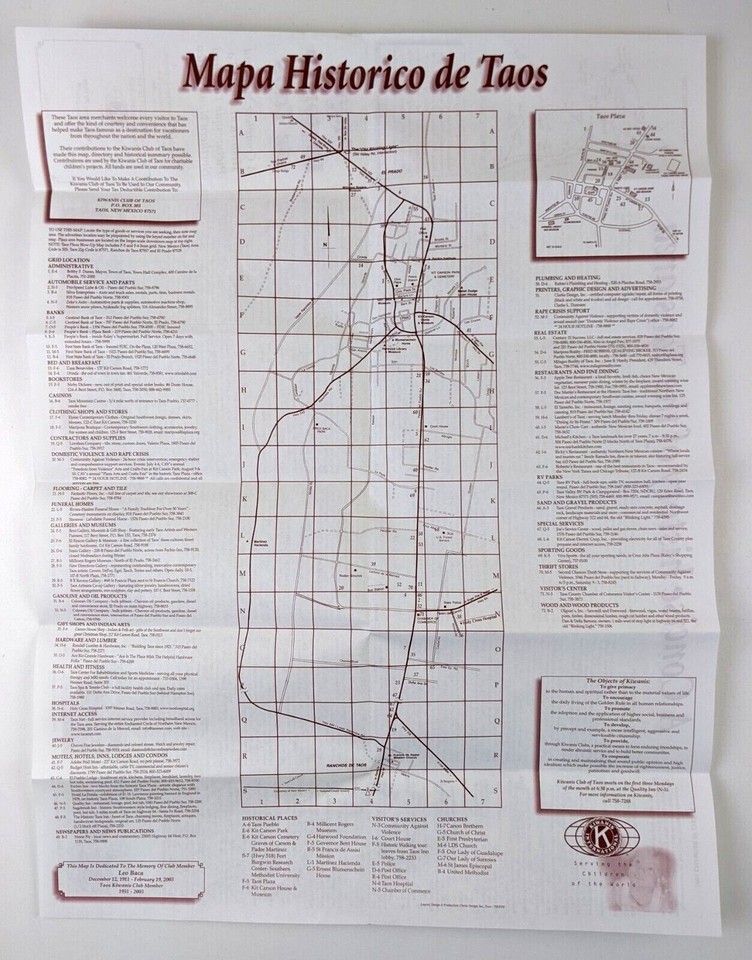 2003 Taos New Mexico Map Historical Guide Vintage Brochure Kiwanis Club ...