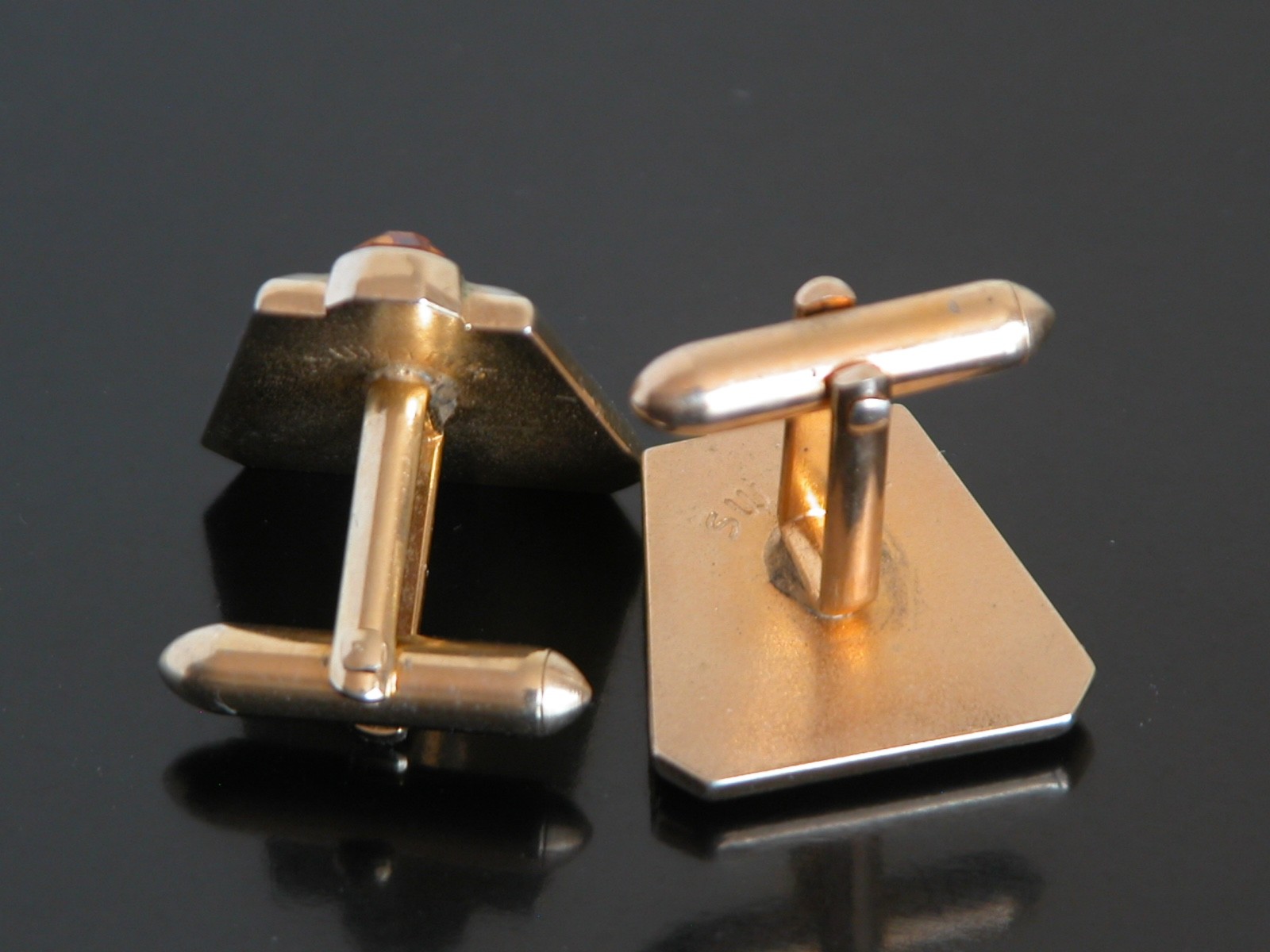 Vtg Modern SWANK Jeweled Amber Stone Cufflinks Crysta… - Gem