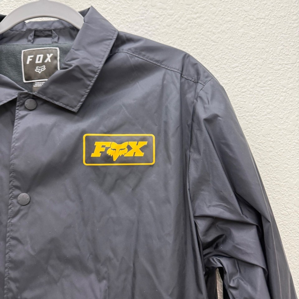 Fox Racing Lad Logo Black Snap Button Collared Coaches Jacket Mens size ...