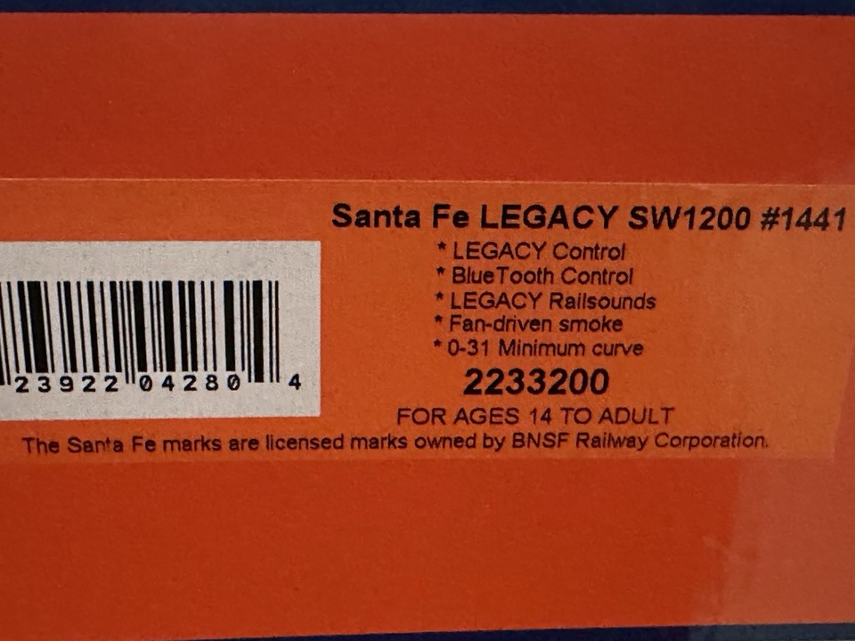 Lionel O Scale 2233200 Santa Fe Legacy SW1200 Locomotive #1441 | eBay