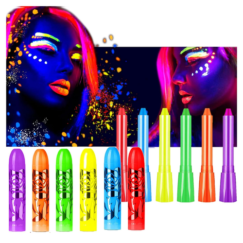 Glow in the Black Light Face Paint Crayons Kit, UV Black Light Makeup ...