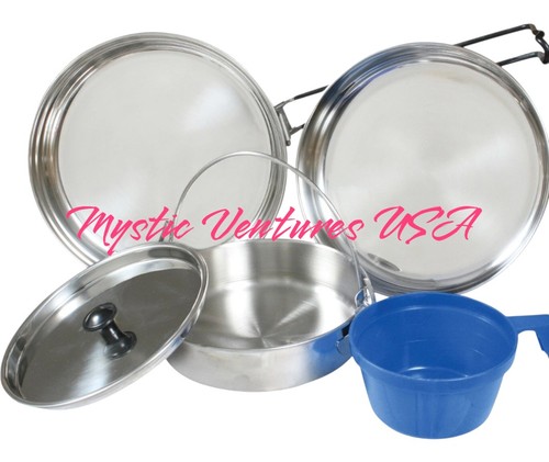 5 Piece Camping Cookware Travel Set Pot Pan Plate Cup Packable Mess Kit ...