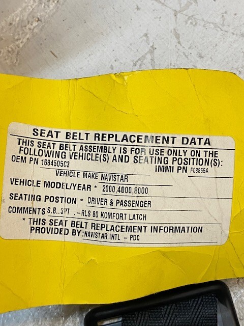 International Navistar Truck Safety 1684505C3 Seat Belt 3 Point Rls80 ...