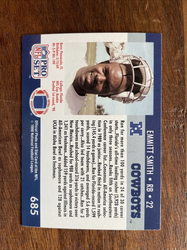 Emmitt Smith 1990 Draft, First Round Rookie Card( Pro Set) #685 | eBay