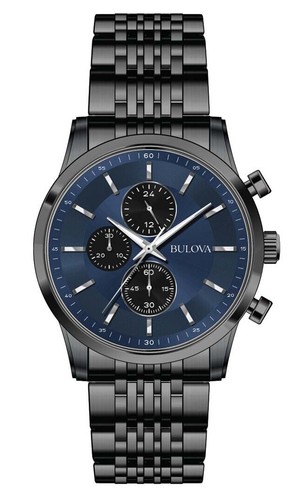 Bulova Men's Quartz Chronograph Date Black Stainless Steel Watch 42 MM ...