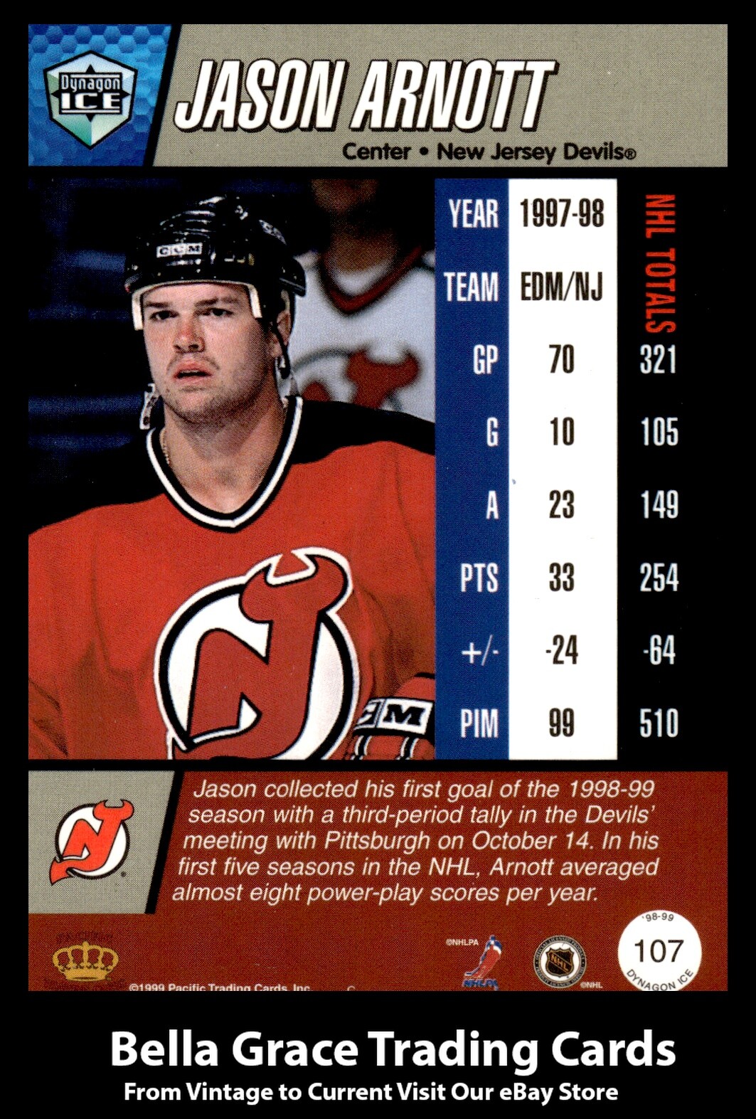 1998-99 Pacific Dynagon Ice Jason Arnott #107 New Jersey Devils LNH ...