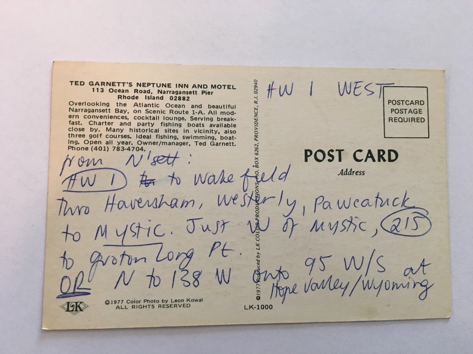 Vintage Color Used Postcard Ted Garnett's Neptune Inn & Motel, Rhode ...