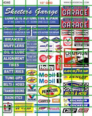 4046 HO DECALS SKEETERS GARAGE DECAL SET with assorted signage water ...