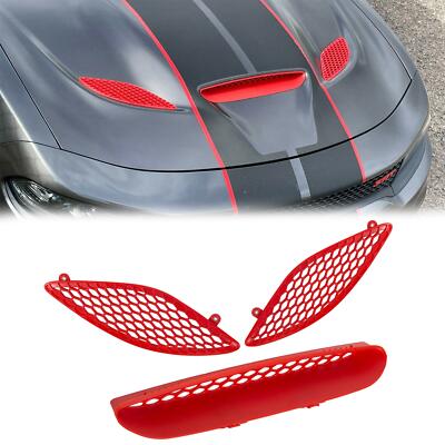 3Pcs Red Hood Bezel Insert Trims For 2015-20 Dodge Charger 68202462AD ...