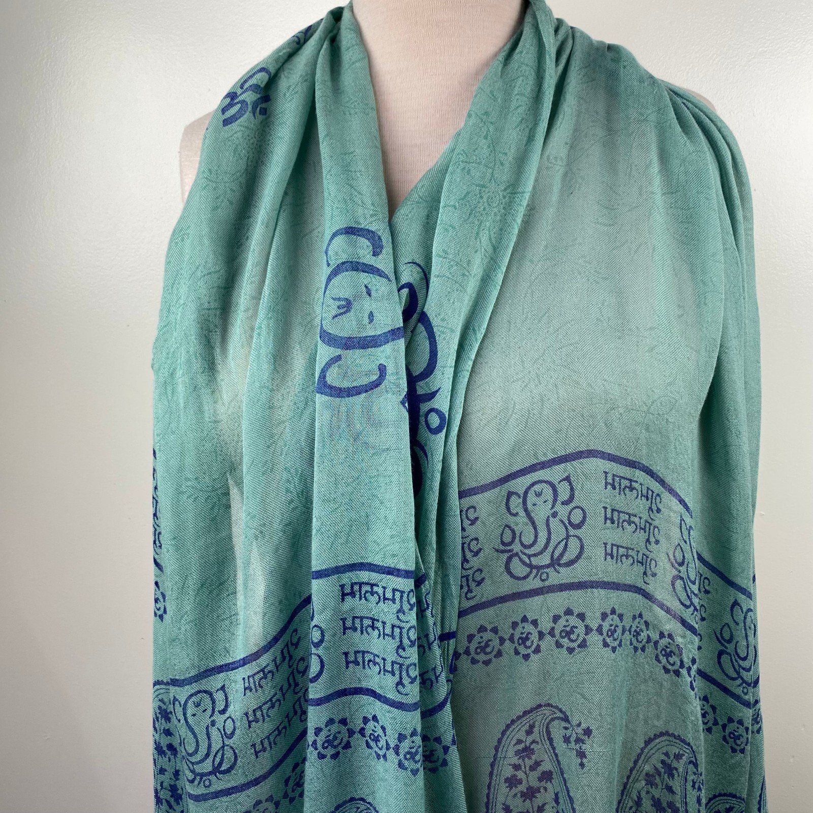 Buddhist Green & Blue Mandala Elephant Scarf 70" X 38" - Gem