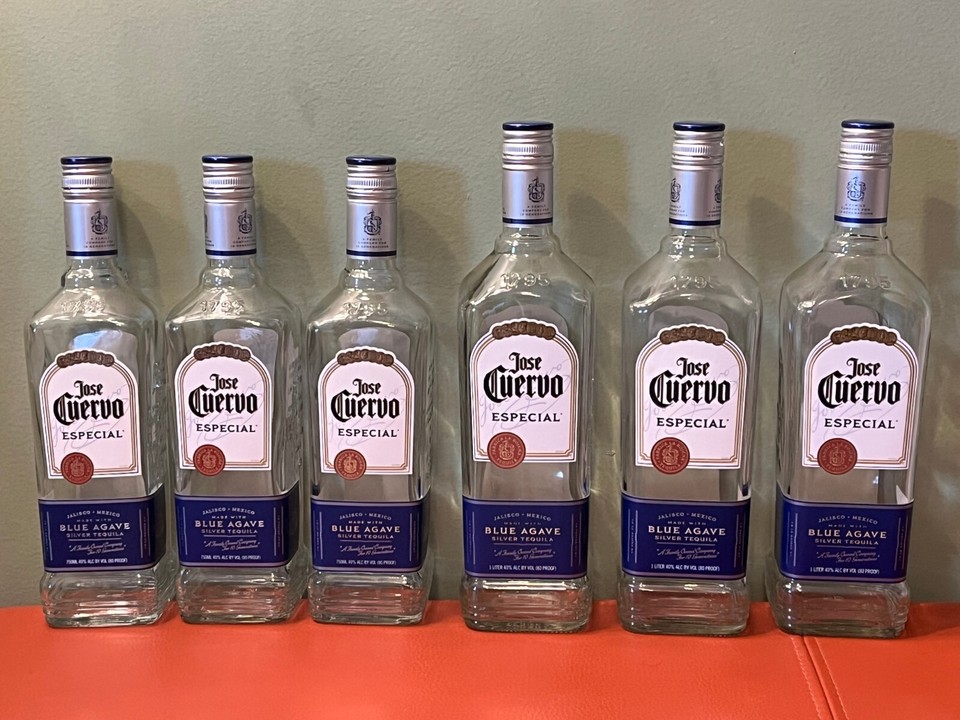 6 Empty Jose Cuervo Blue Agave Silver Tequila Bottles: 3 X 750 ml & 3 X ...