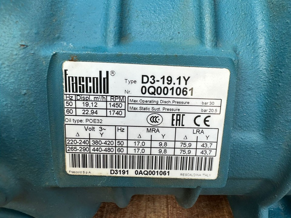 FRASCOLD SEMI HERMETIC REFRIGERATION COMPRESSOR D3-19.1Y | eBay