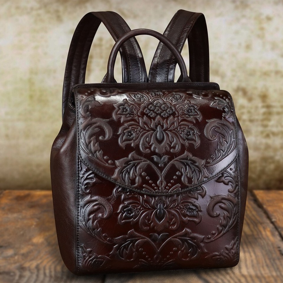 Genuine Leather Satchel for Women Purse Embossed Printing Crossbody ...