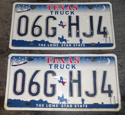 Retired License Plate Texas Truck 06G-HJ4 Pair 2000-2009 Shuttle Cowboy ...