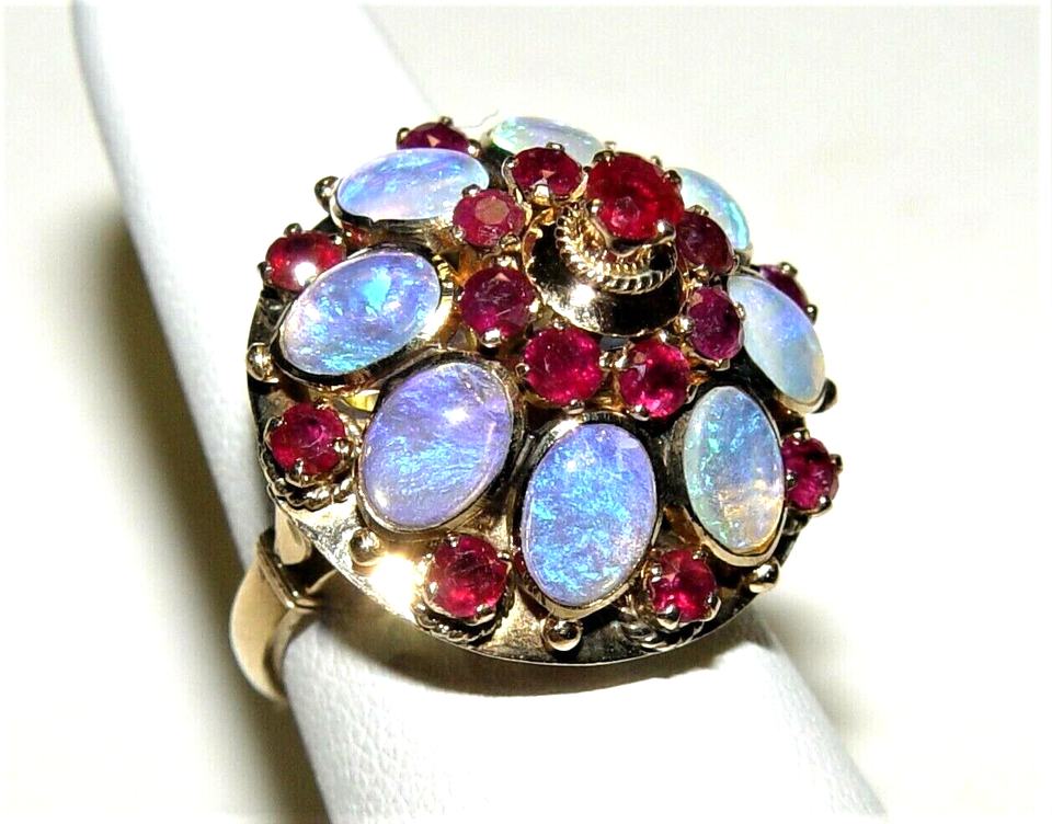 Antique 2.50CT(Est.) Ruby and Opal Dome filigree Ring 18K Rose Gold s-7 ...