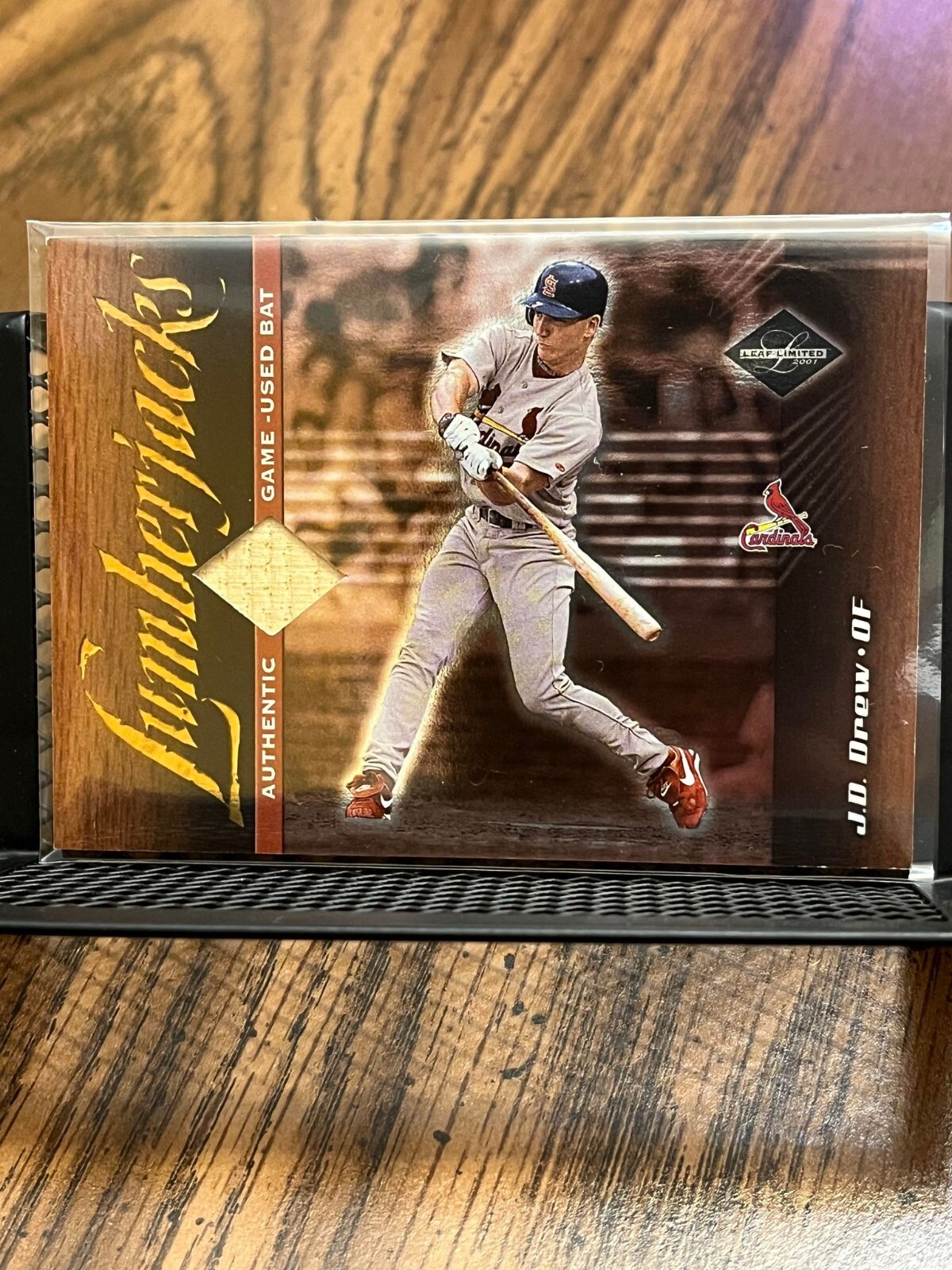 J.D. DREW 2001 LEAF LIMITED "LUMBERJACKS" CARDINALS GAME-USED BAT RELIC ...