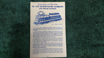 LIONEL # 2329 RECTIFIER LOCOMOTIVE OPERATING PANTOGRAPH INSTRUCTIONS ...