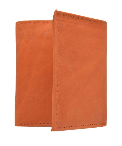 Leather Tri-fold Dark Orange Wallet Bills Credit Card Holder Pockets ...