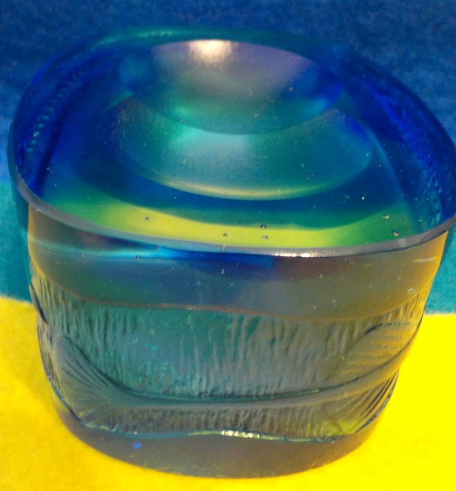 NM Italian Sommerso Style Art Glass Cobalt Blue & Turquoise w/ Embossed ...