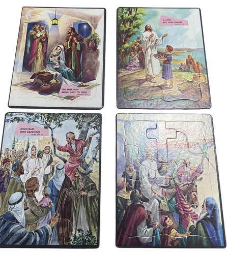 4 Vtg Life Of Christ Tray Puzzles Sta-Tru Religious Christian Cross ...