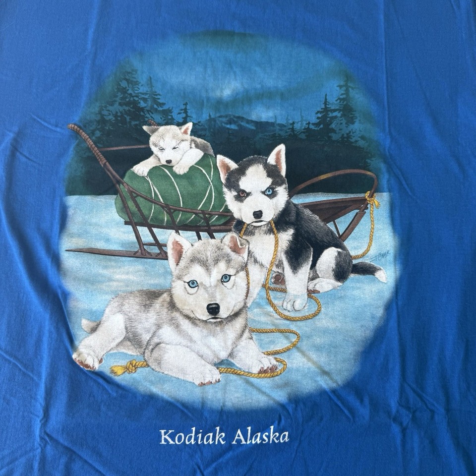 Kodiak Alaska Husky Sled Dog Blue Graphic T Shirt See Measurements For ...