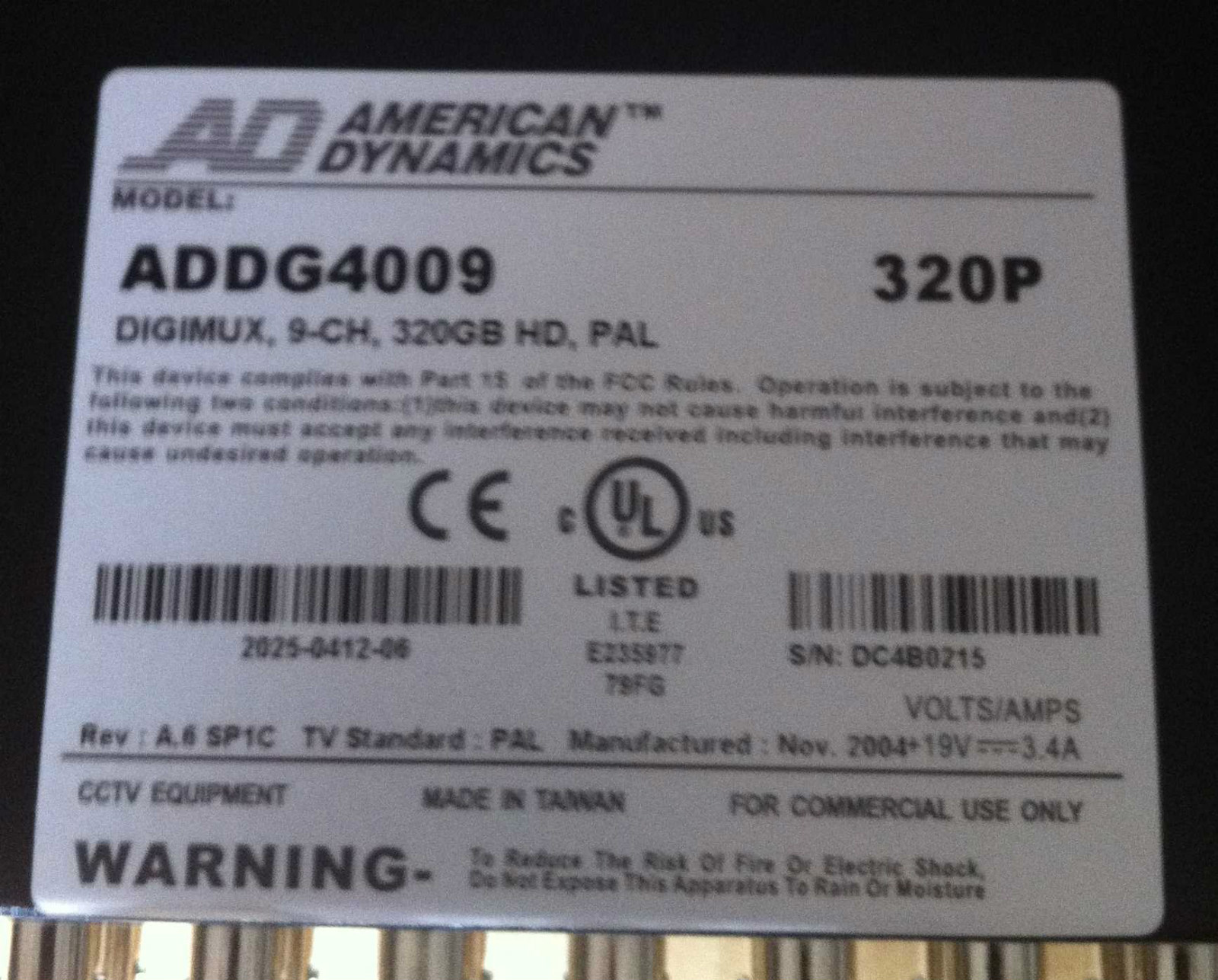 American Dynamics DIGIMUX 9 CH 320GB DVR ADDG4009 | eBay