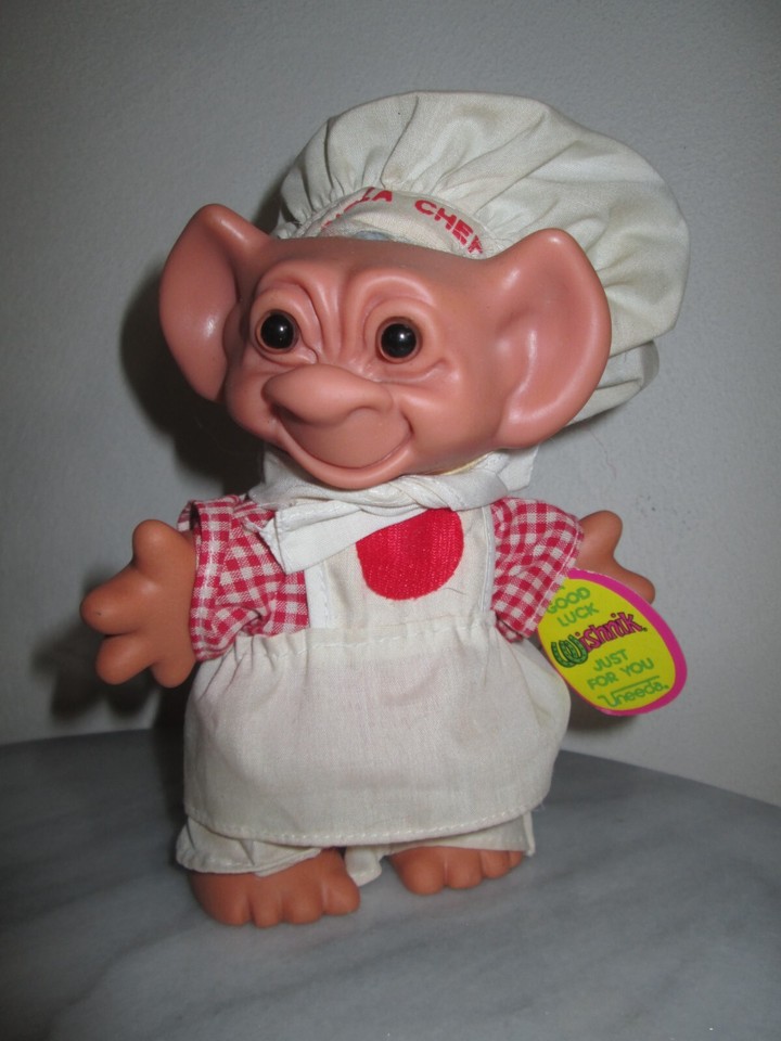Undeeda Wishnik Vintage Troll 6" Pizza Chef Outfit Movable Head Blue ...